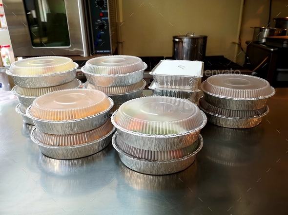 Restaurant prepares food for takeout, containers to go, Stock Photo by ...