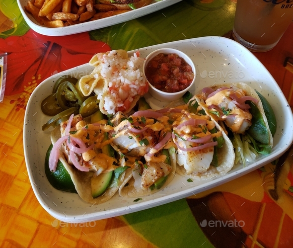 Plate of fish tacos made with catch of the day, Traditional mexican ...