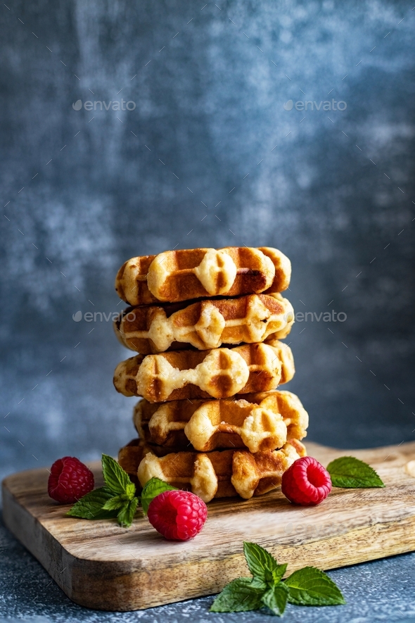 Stack of Belgian waffles Stock Photo by elmedoks | PhotoDune