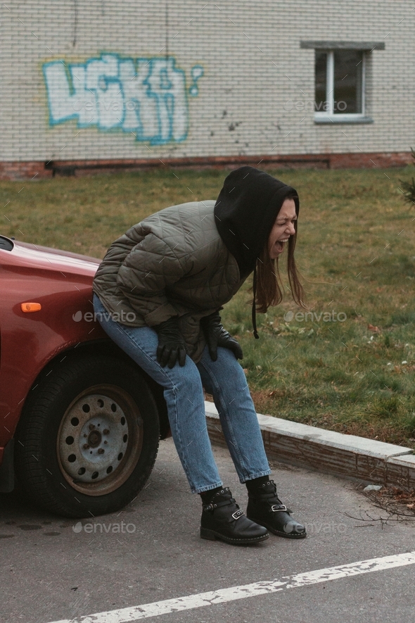Screaming crying girl at the parking Stock Photo by loskyt7 | PhotoDune