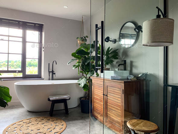 taking bath at home or in a hotel. Charming cozy indonesian style ...