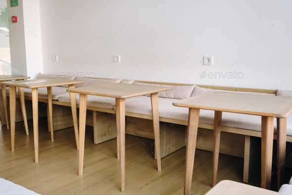 Tables standing in the interior. Places to sit in a cafe Stock Photo by ...