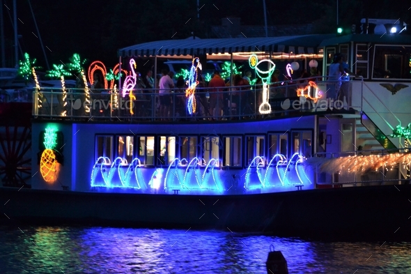 Neon lights on a party boat Stock Photo by maginnislaura | PhotoDune