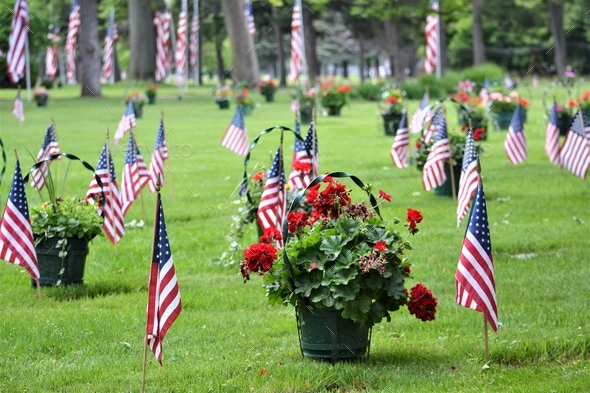 Honoring our veterans on Memorial Day placing flags and flowers at the ...