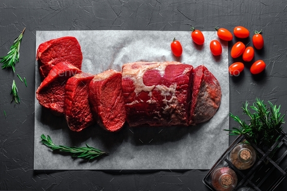 Steak - a slice of meat from the fleshy part of a beef carcass. The ...