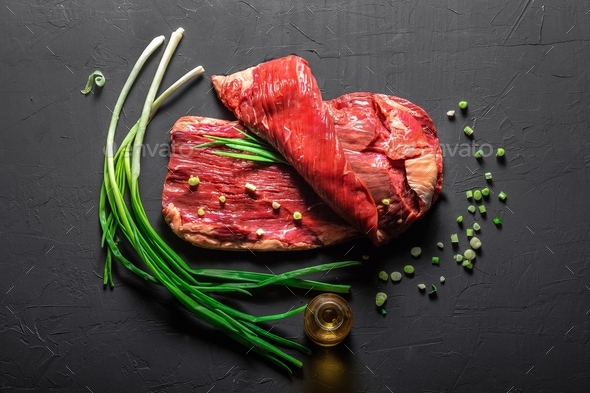 Steak - a slice of meat from the fleshy part of a beef carcass. The ...