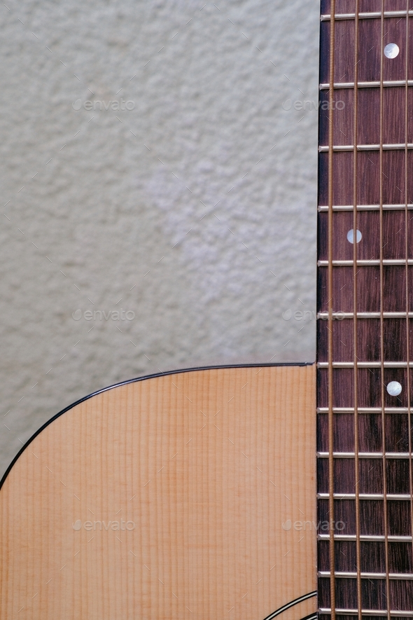 Guitar fretboard, strings and frets. Stringed musical instrument ...