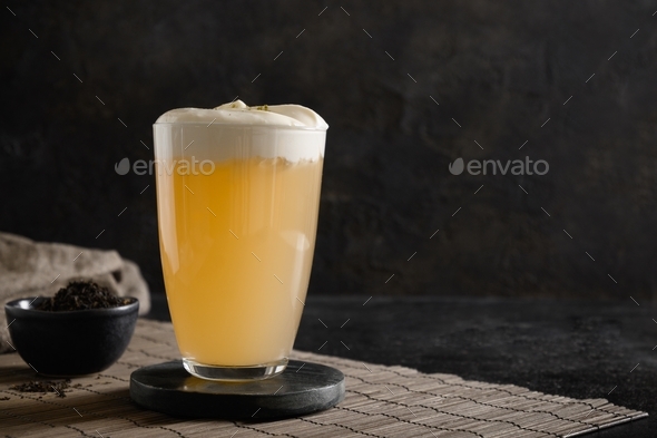 Asian cheese tea with layer of cream cheese whipped foam. Stock Photo ...