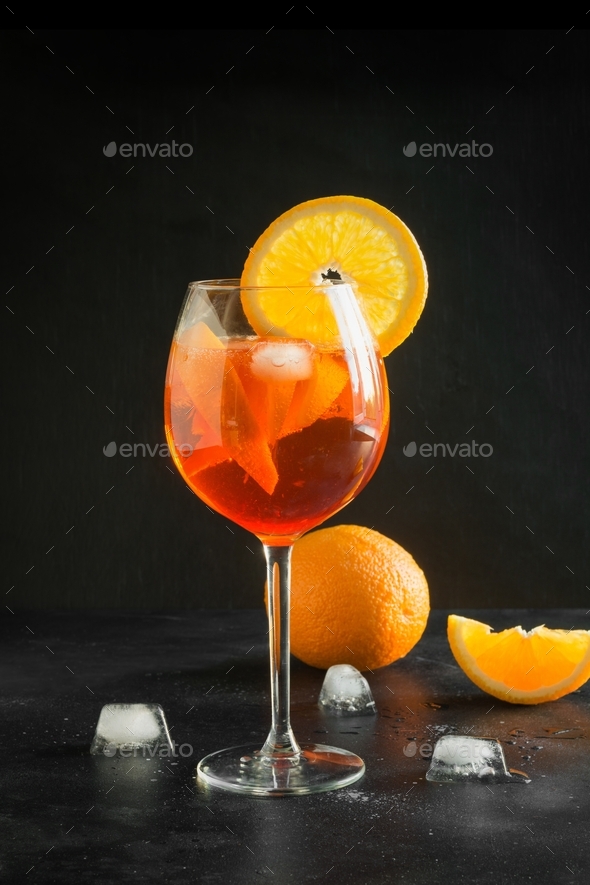 Classic italian aperol spritz summer cocktail in glass on black. Stock ...