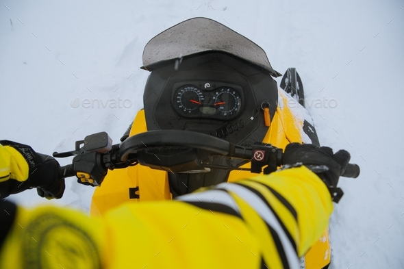dashboard and steering wheel of a snowmobile top view Stock Photo by ...