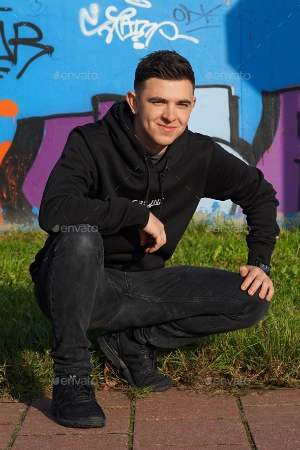 outdoor, man, student, fashion, teenager, boy, half body, looking away ...