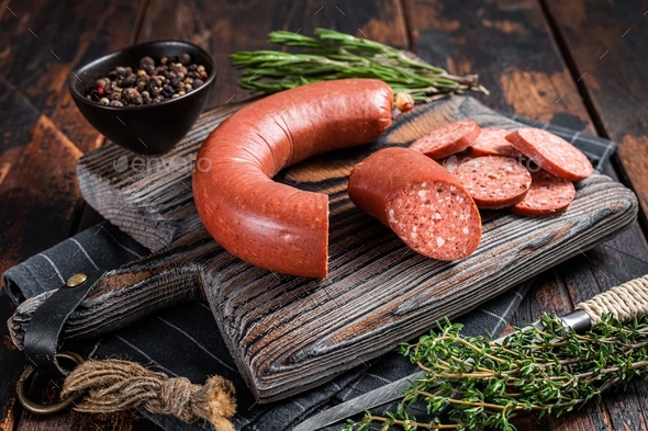 Turkish raw sucuk sausage, Sujuk dry spicy sausage. Stock Photo by ...