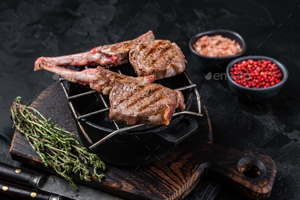 BBQ Grilled lamb, mutton chops steaks, rack ribs. Stock Photo by ...