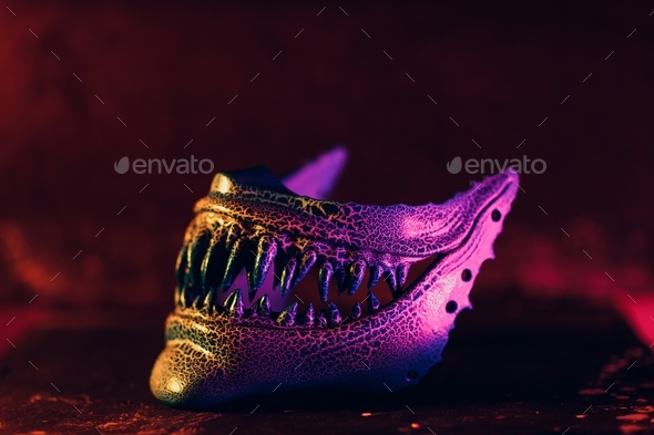 Scary plastic mask. Artisan craftsman create mask based on plaster cast ...