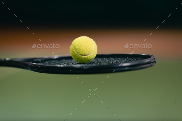 Tennis woman player hold racket and ball at court. Bottom view Stock ...