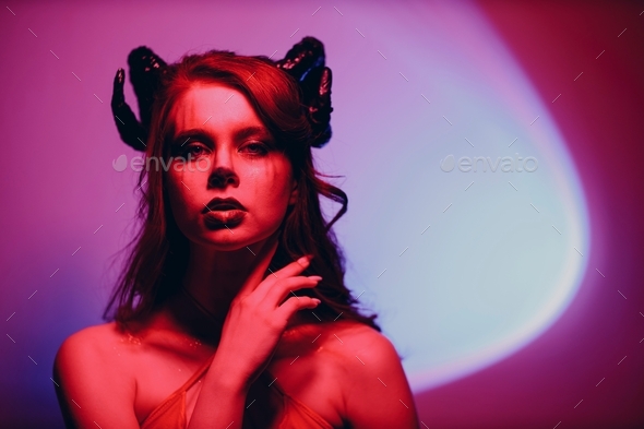 Evil woman with makeup zodiac signs of Capricorn or Aries or Taurus ...