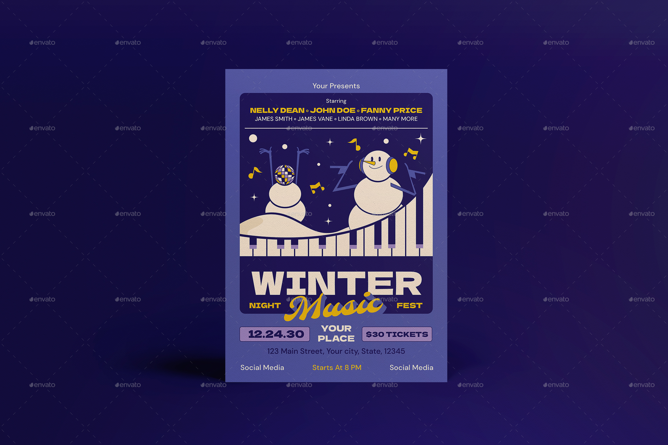 Purple Modern Winter Music Flyer Set, Print Templates | GraphicRiver