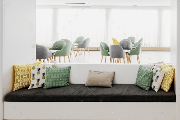 Modern lobby in a luxury hotel, modern interior design, coach and ...