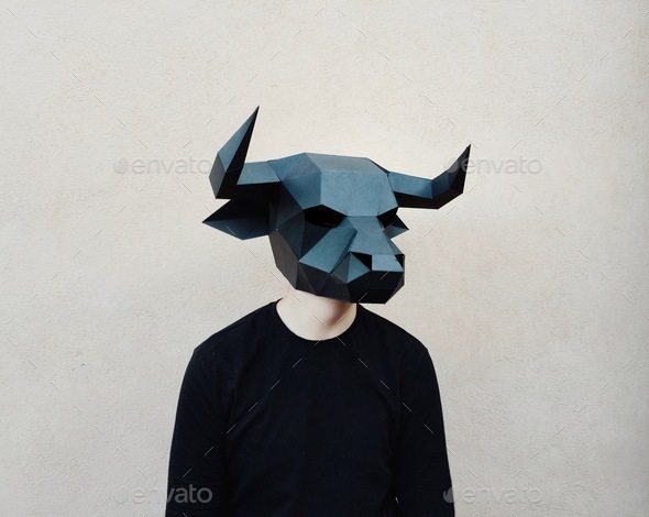 Boy wearing low poly cardboard bull mask Stock Photo by dabobabo ...