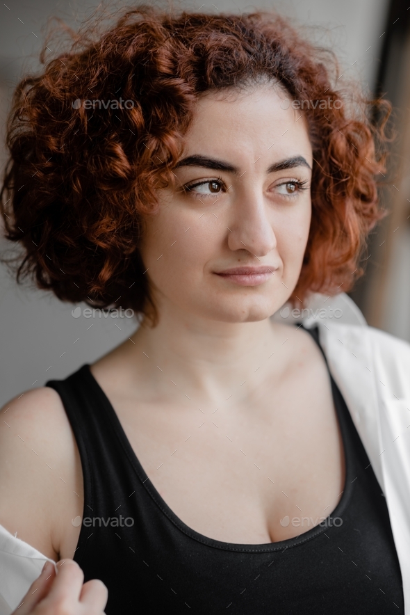 Close up photo of young beautiful amazing lady with natural curls Stock ...