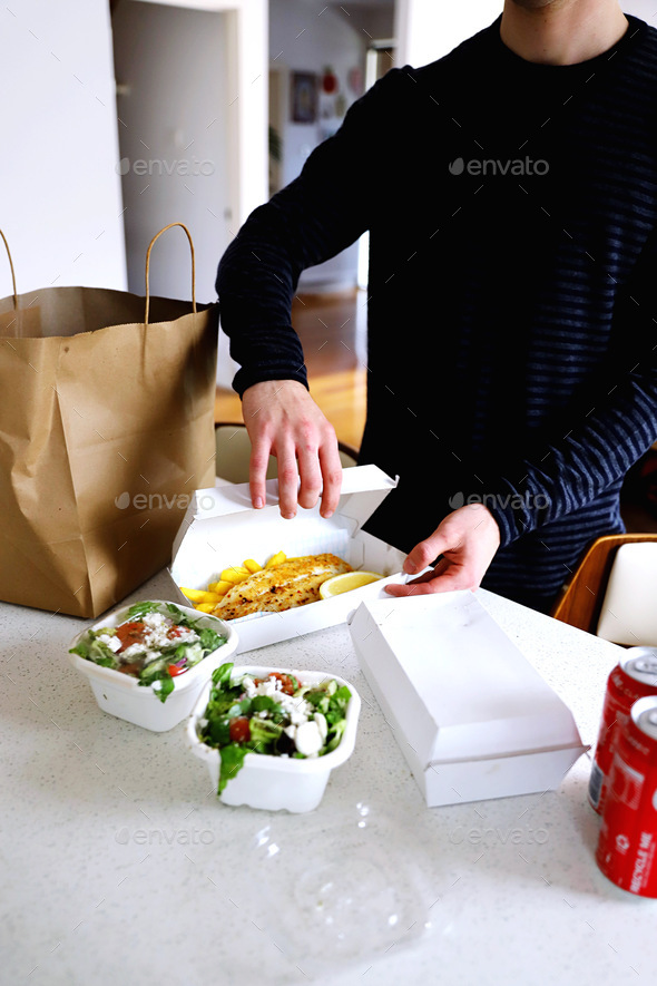 Opening the box with take away food Stock Photo by lira_n4 | PhotoDune