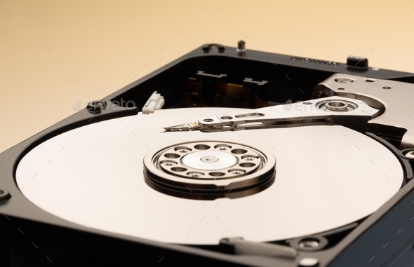 Hard disk drive and open cover .Computer hardware, hard disk, storage ...