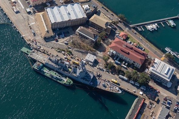 Aerial view of garden island naval base in Sydney Harbour in Australia ...