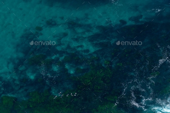 Top view aerial photo from helicopter of amazingly beautiful surfers at ...