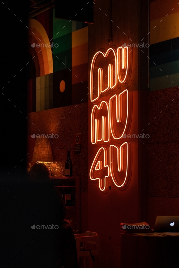 South-East Asian street food restaurant, MuMu neon restaurant sign ...