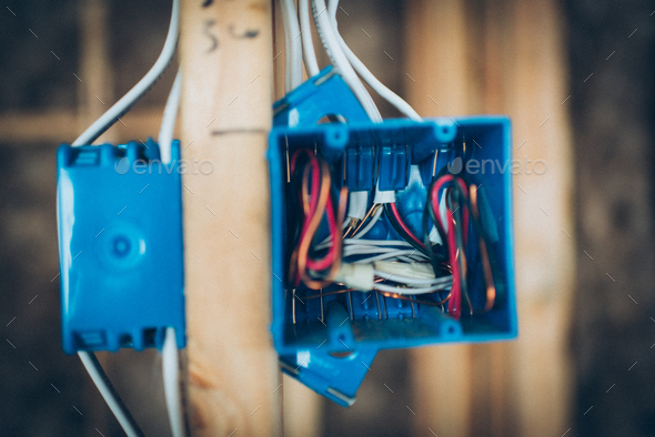 Blue electrical box with exposed wires Stock Photo by naokawa | PhotoDune
