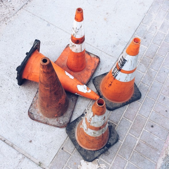 Five traffic cones Stock Photo by naokawa | PhotoDune