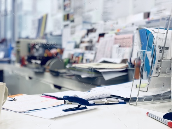 Pile and stack document on desk in the office closeup. Concept of ...
