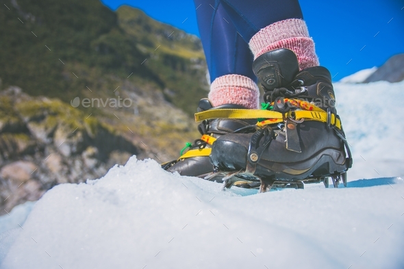 Ice walking glacier spikes frozen adventure shoes nature outdoor Stock ...