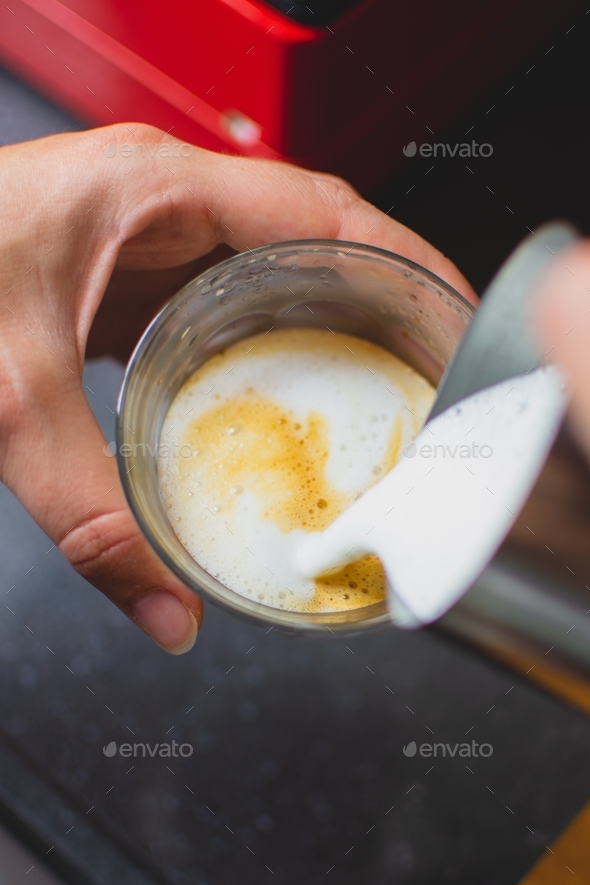 Making coffee cappucino frothy milk hot warm beverage drink Stock Photo ...