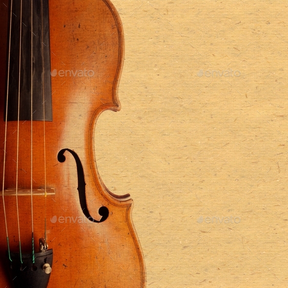 music themed vintage or retro background with violin instrument and ...