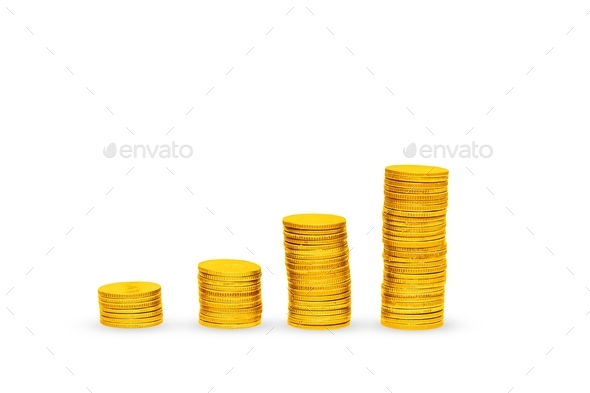Gold coin stacked step low to high for saving golden money object ...