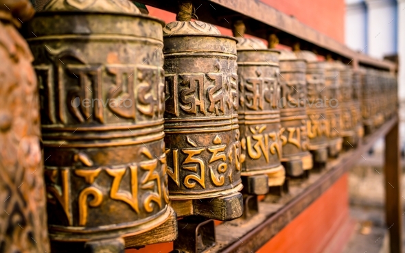 Prayer wheel at Soyambhu nath stupa, Kathmandu, Nepal Stock Photo by ...