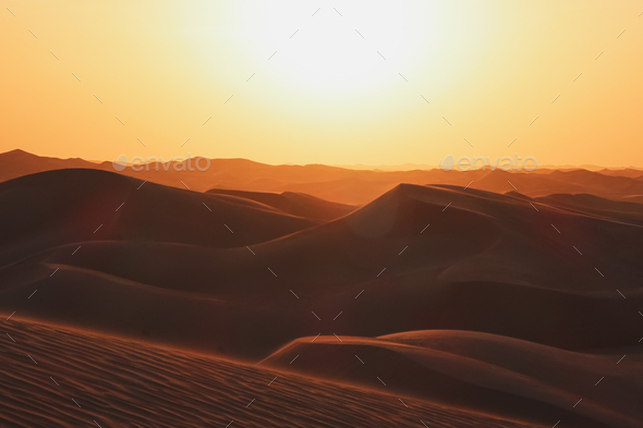 Desert golden hour. Sunset behind the sand dunes. Stock Photo by vitek ...