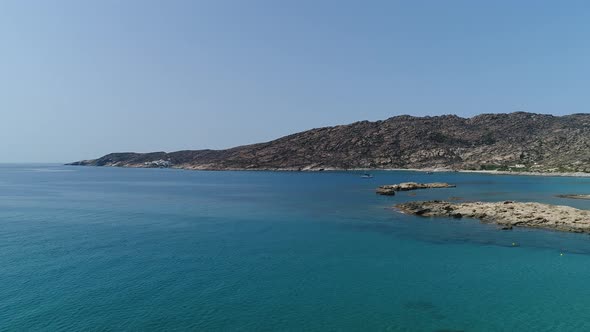 Magganari beach on the island of Ios in the Cyclades in Greece seen ...