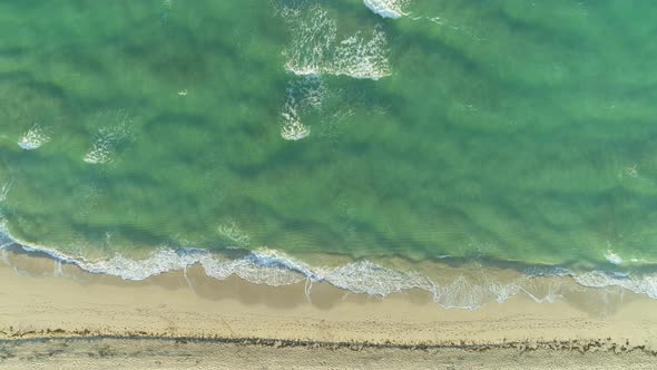 Ocean and Sandy Beach in Sunny Morning. Aerial Vertical Top-Down View ...