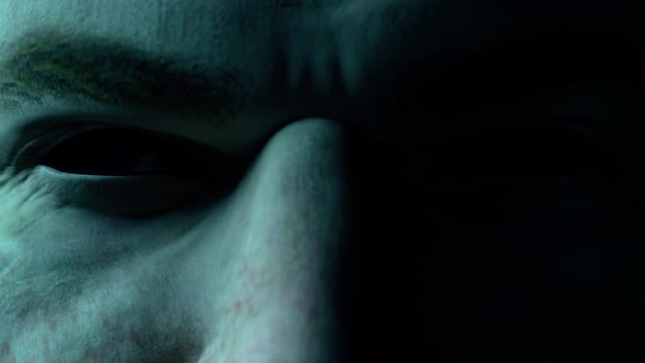 Scary Menacing Gaze of a Man with Empty Black Eyes Close-up, Motion ...