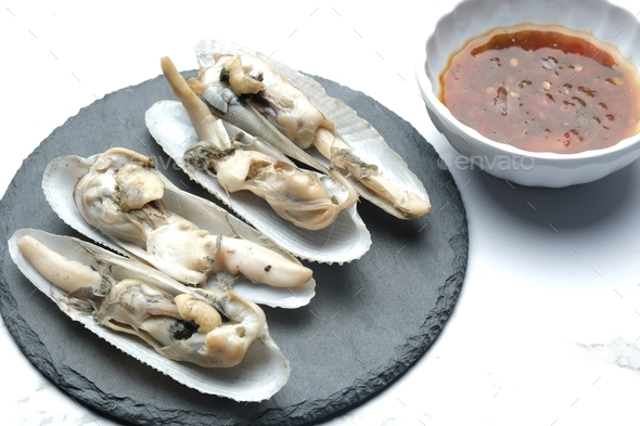 Selective focus of "mentarang' or pholas orientalis with homemade ...