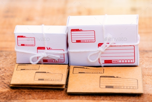 Pile of letters and box parcel. post office concept. Stock Photo by ...