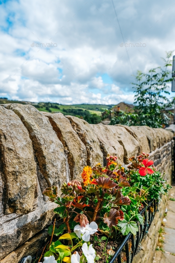 landscape of British countryside in Haworth West Yorkshire with cloudy ...