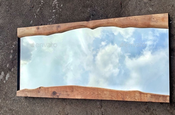 Natural Live edge frame wall mirror decor interior design Stock Photo ...