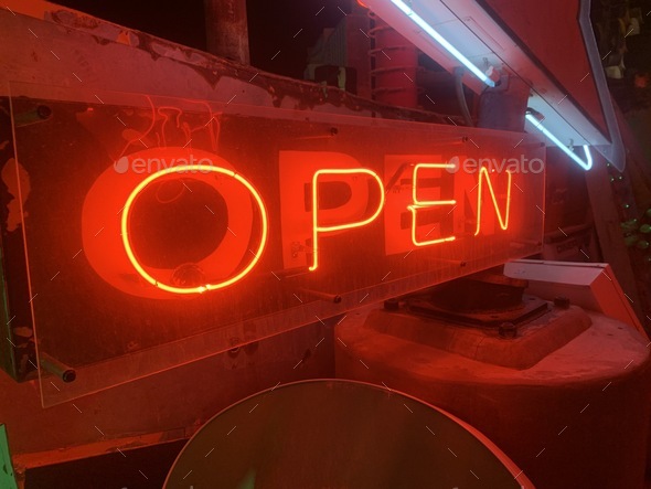 Neon red sign open Stock Photo by statuslapa | PhotoDune
