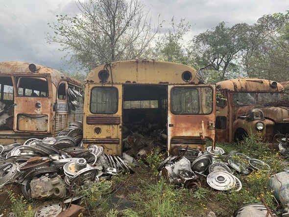Bus graveyard Stock Photo by statuslapa | PhotoDune