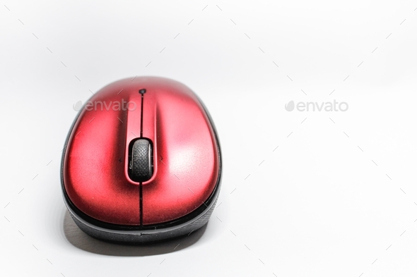 Modern red computer mouse on a white background Stock Photo by noteomg