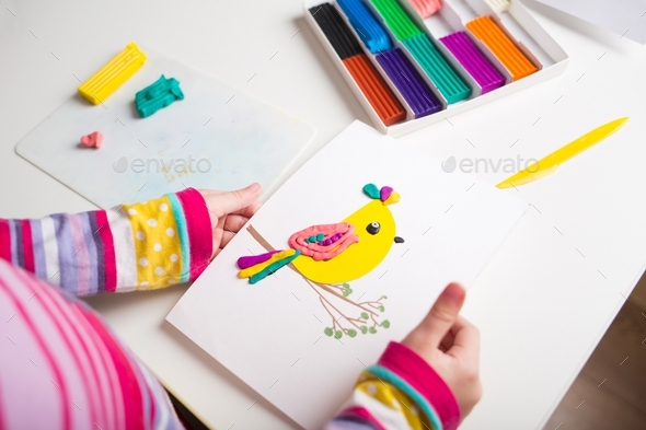 plasticine craft for kids. clay bird. childrens art and creative. Stock ...