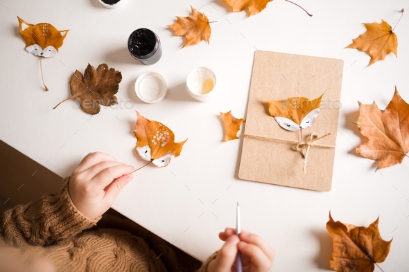 autumn craft for kids. animal Fox made from maple leaf. childrens art ...